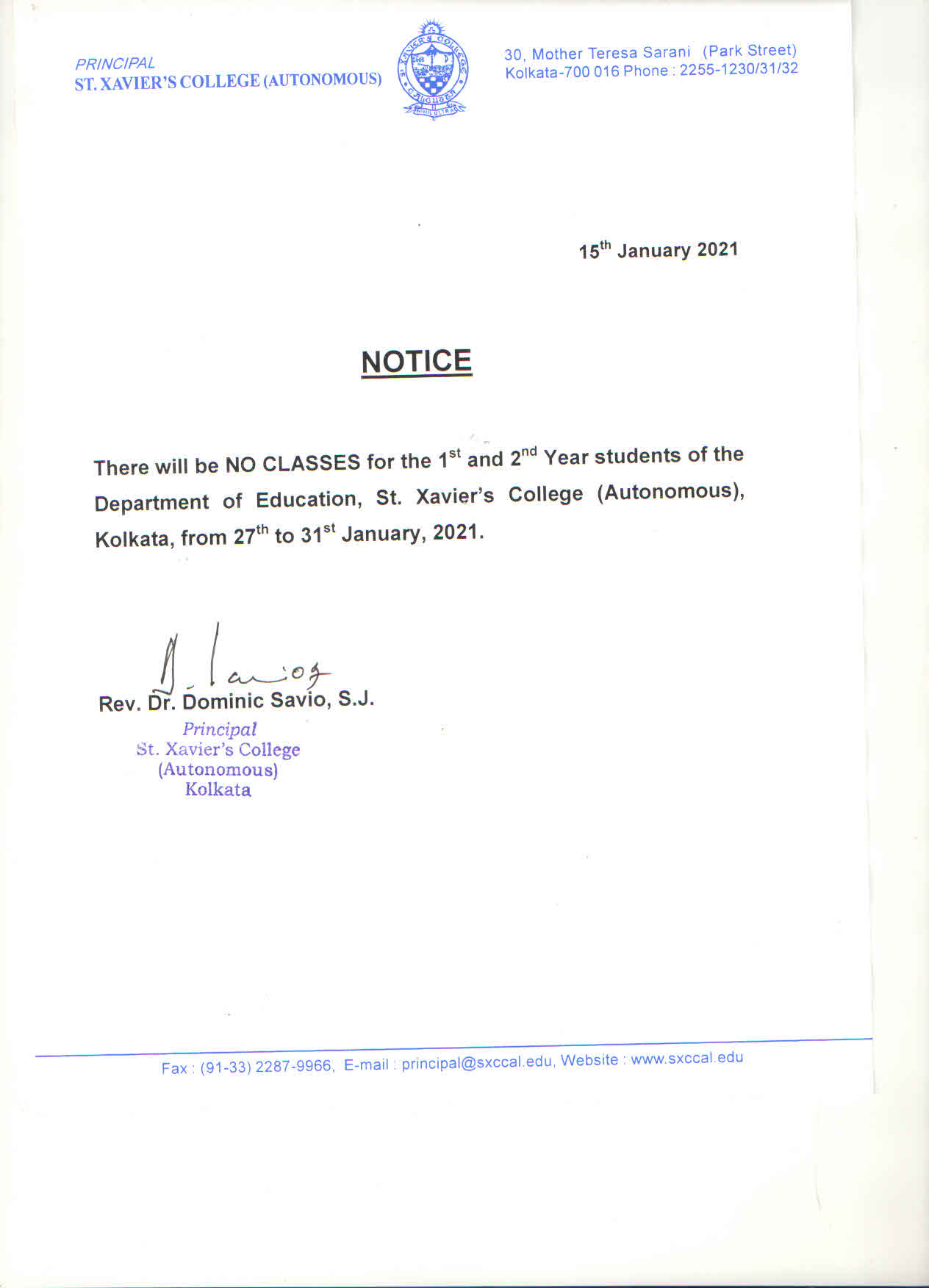 Notice Board – St. Xavier's College